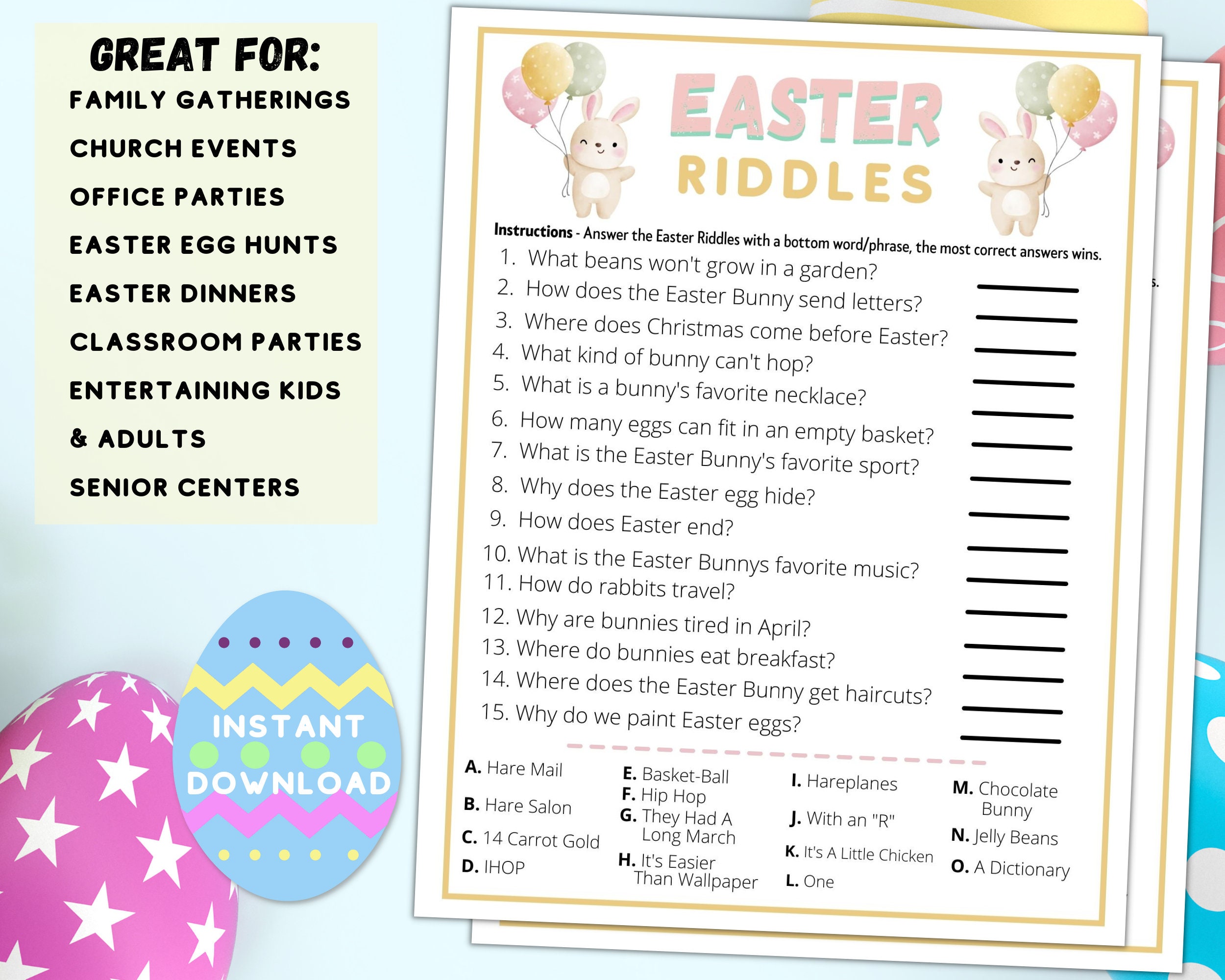 Fun Easter Riddles Printable Game | Family Activity | Kids or Adults ...