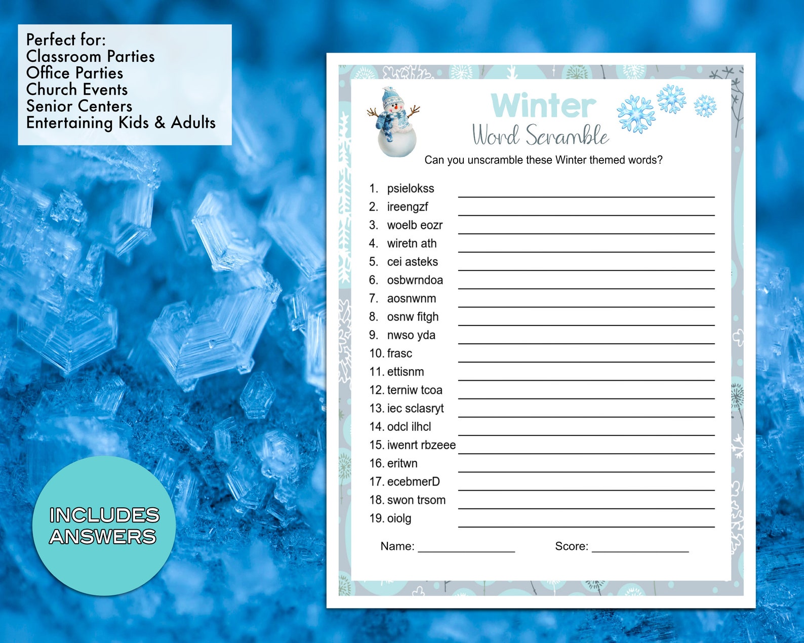 Winter Word Scramble Party Game for Adults Kids Classroom - Etsy UK