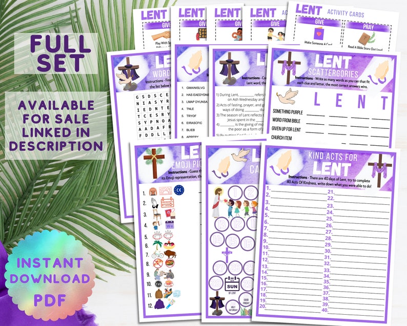 Lent Printable Kids Activity Cards, Childrens Lenten Activities, Lent ...