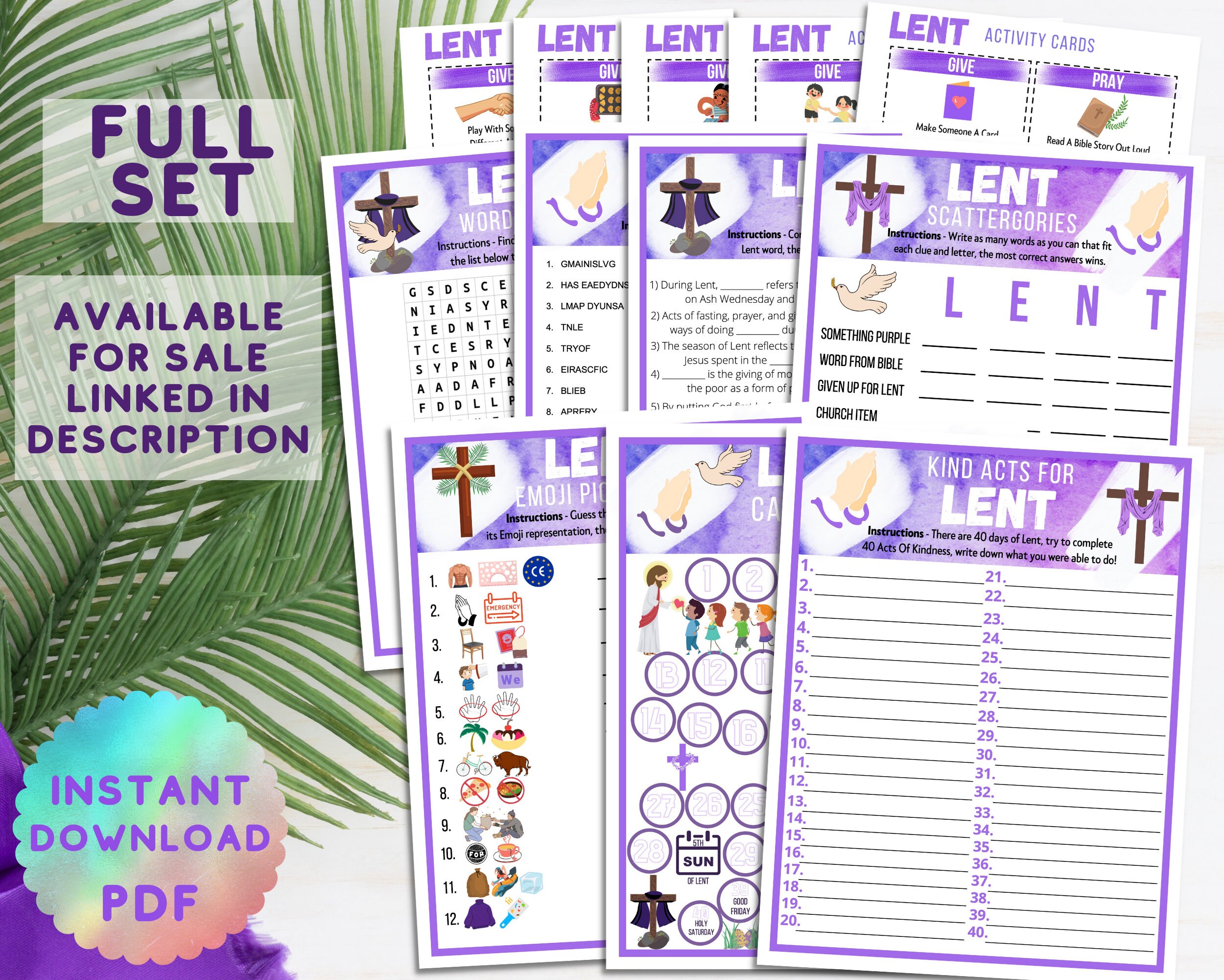 Lent Printable Kids Activity Cards Childrens Lenten - Etsy