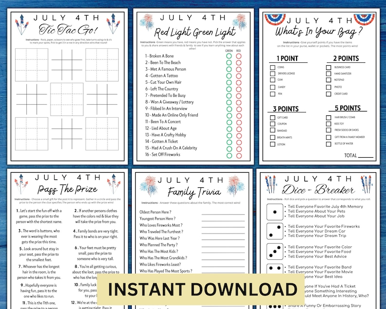 Printable July 4th Party Games Bundle | Group Activities Editable ...