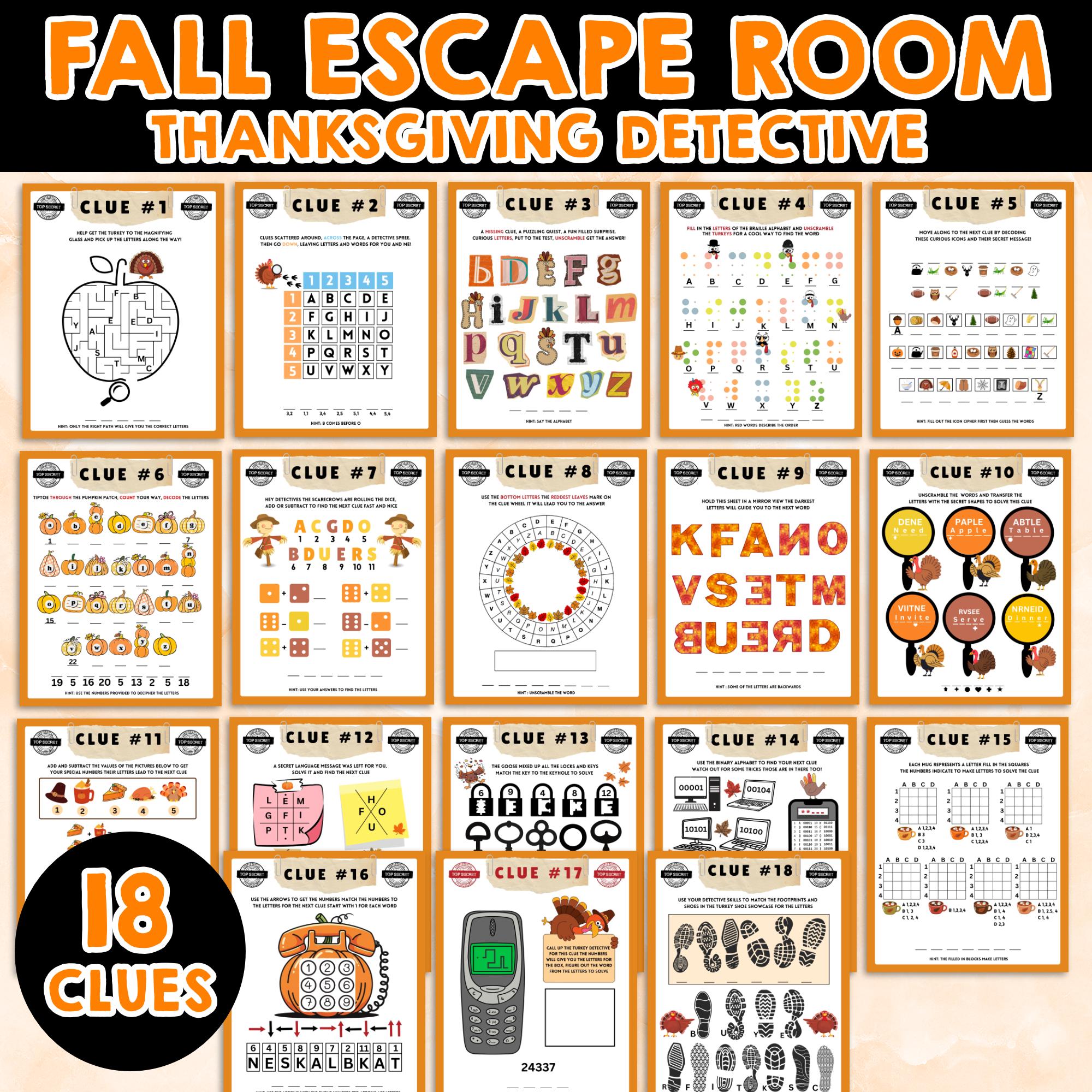 Turkey Escape Room Printable Thanksgiving Party Game for Families ...