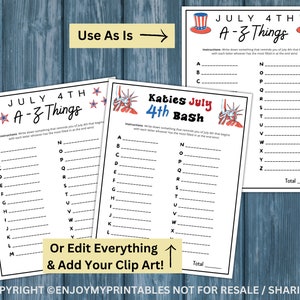 Printable July 4th Party Games Bundle | Group Activities Editable ...