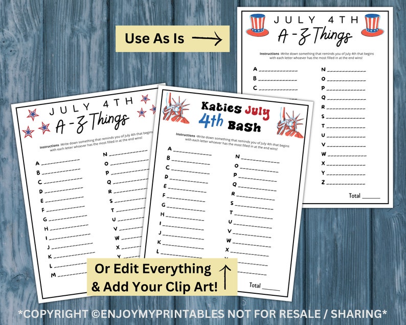 Printable July 4th Party Games Bundle | Group Activities Editable ...