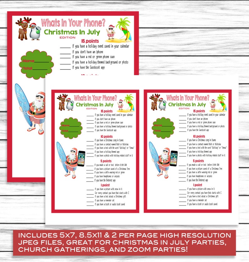 Christmas in July Whats in Your Phone, Party Game, Phone Game, for ...