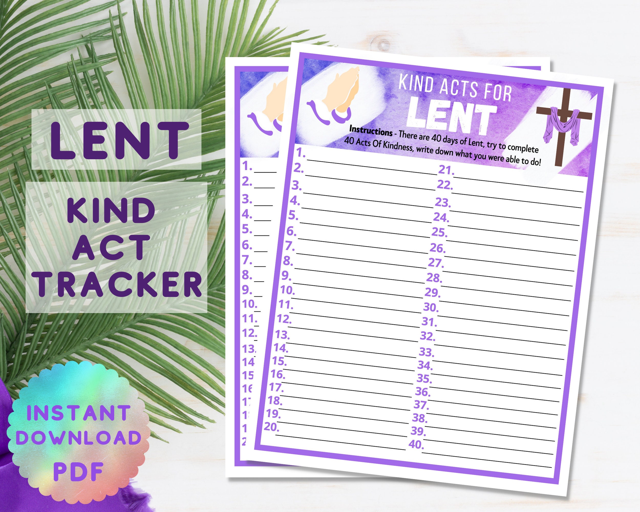 Lent Printable Kids Activity Tracker Childrens Kindness | Etsy
