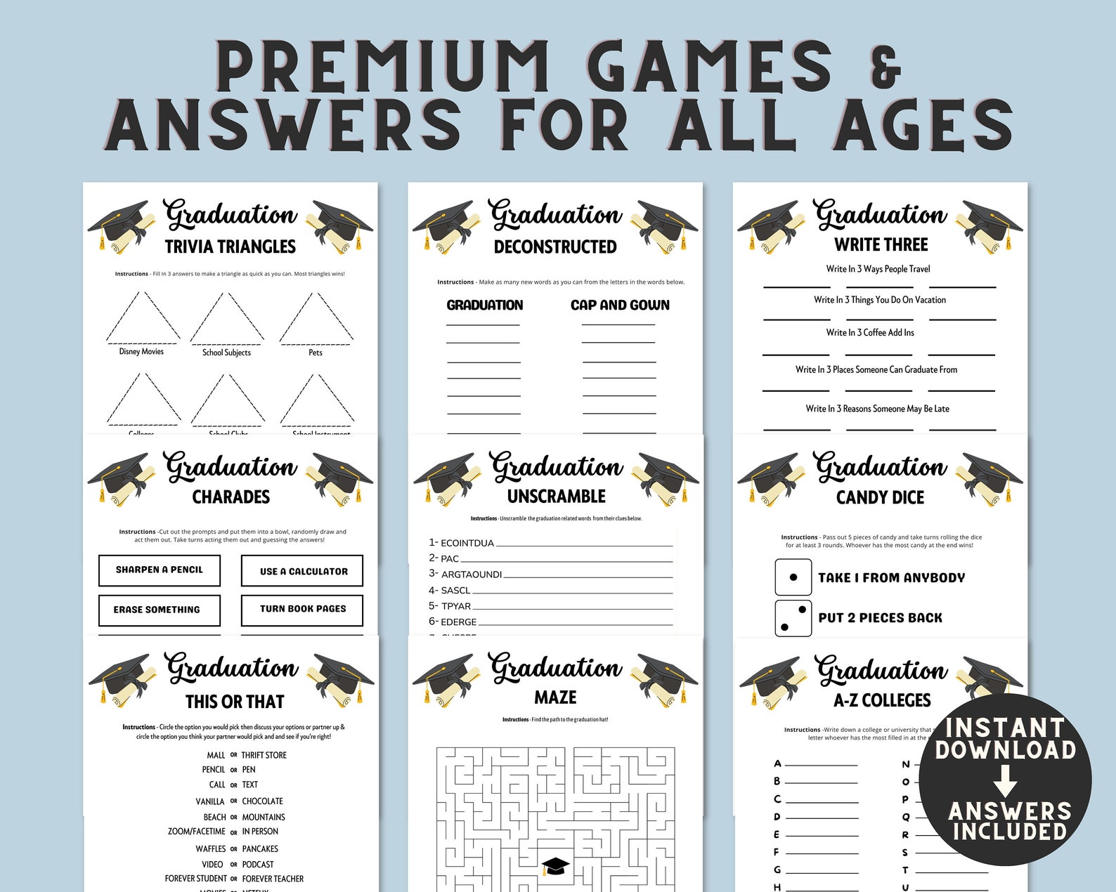 Graduation Party Editable Games Mega Bundle | Printable Adult Kids ...