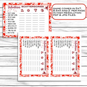 Valentines Day Scattergories Game, Valentines Party Activity ...