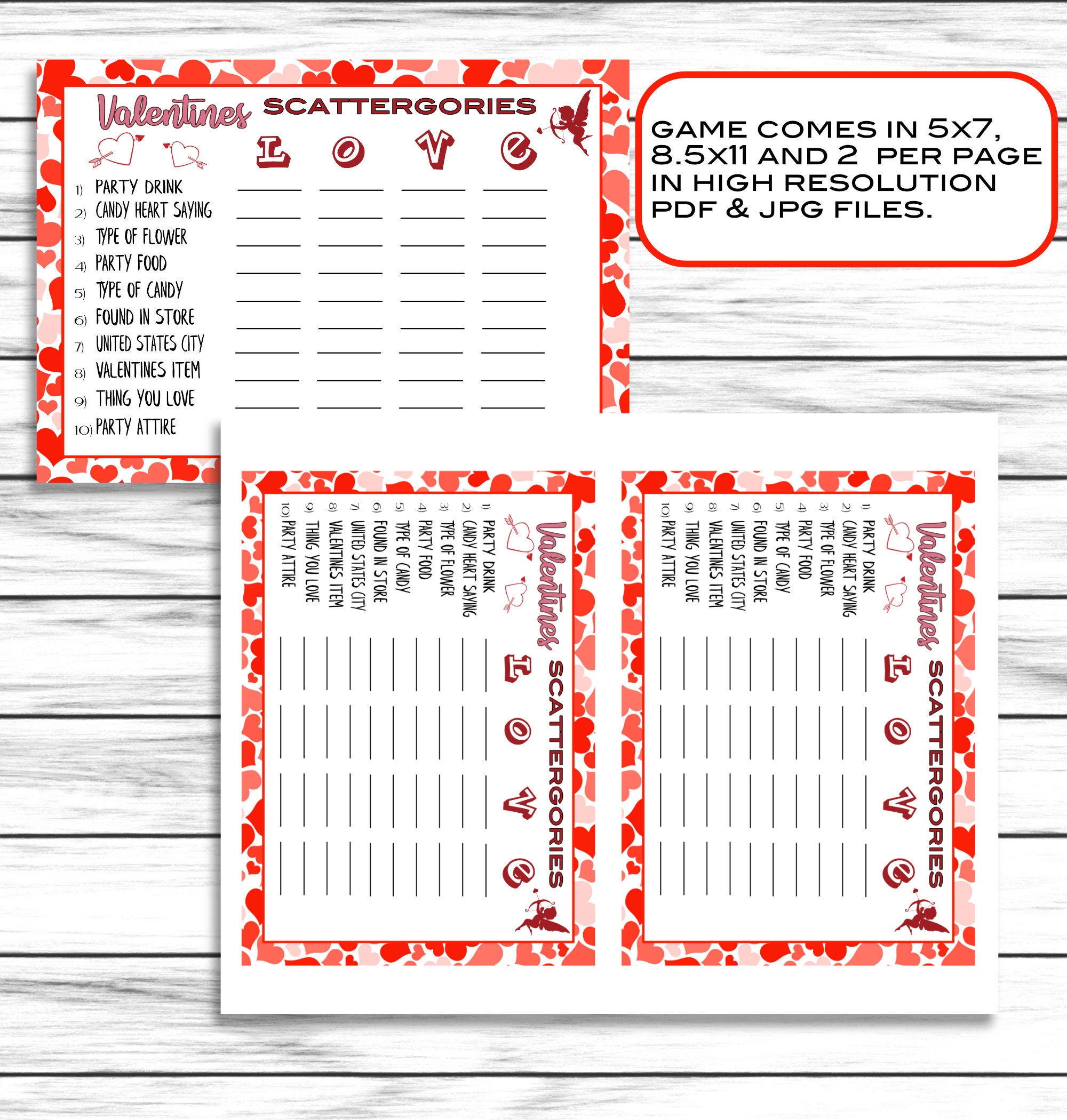 Valentines Day Scattergories Game, Valentines Party Activity ...