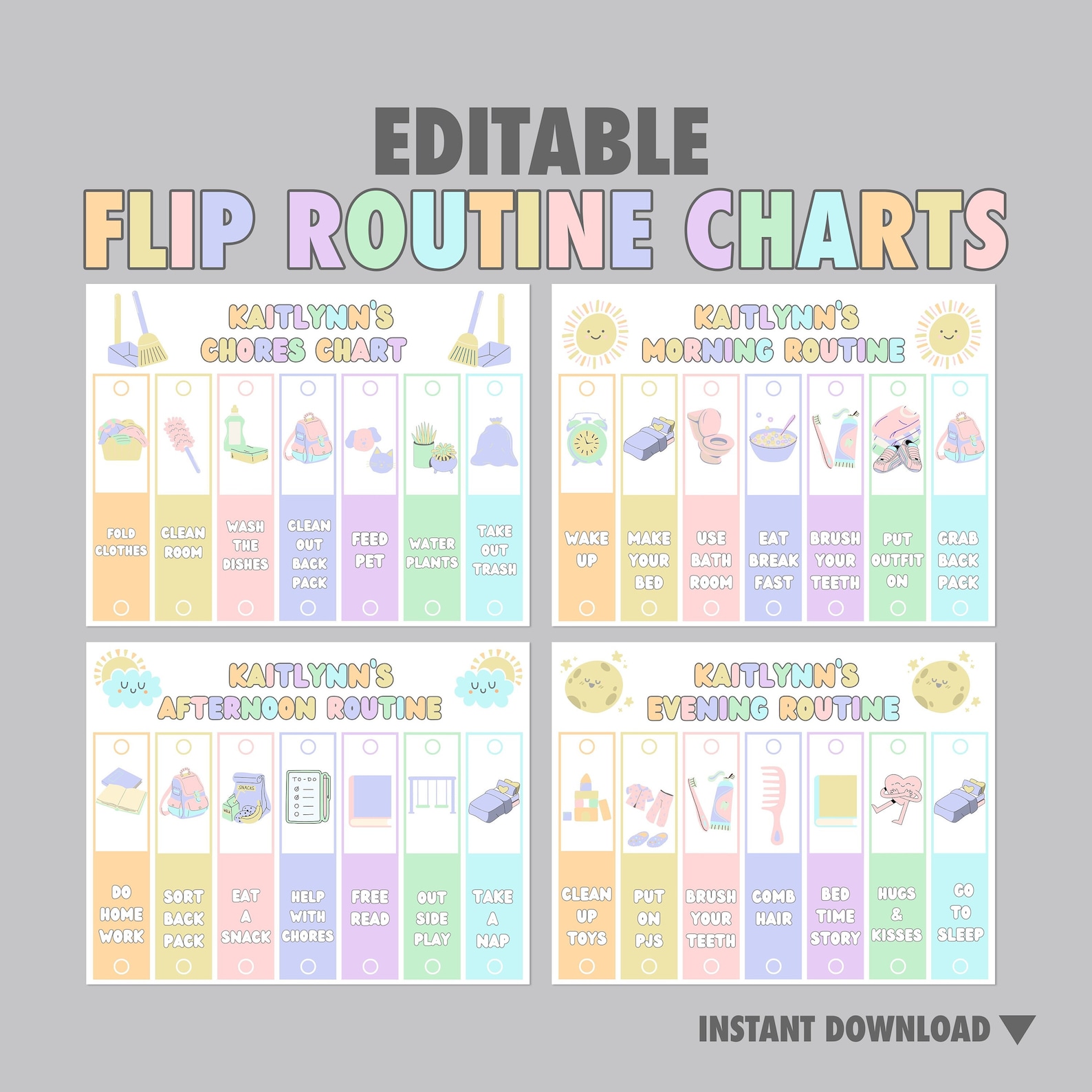 Editable Chores Morning Afternoon Evening Kids Routine Flip Charts ...