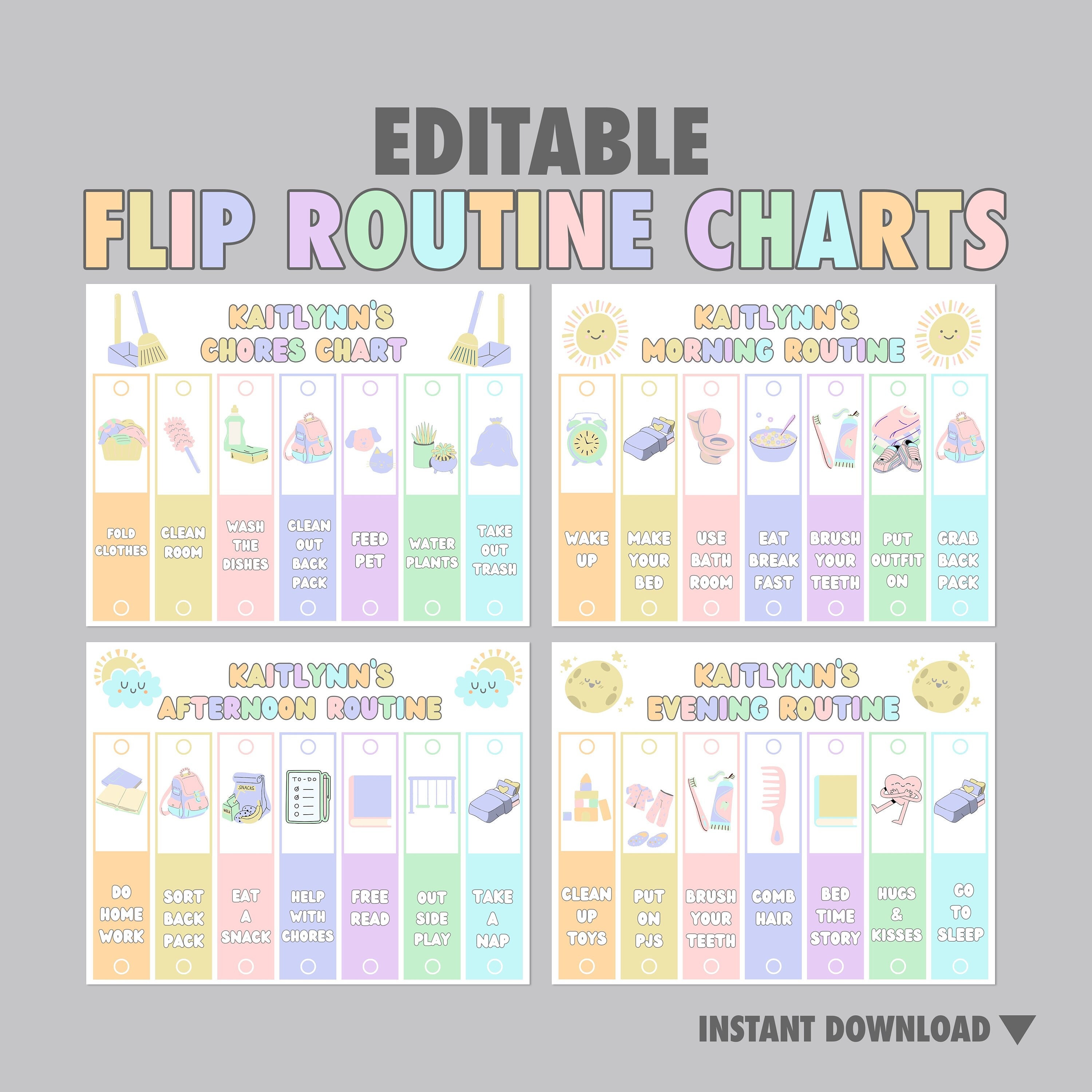 Editable Chores Morning Afternoon Evening Kids Routine Flip Charts ...