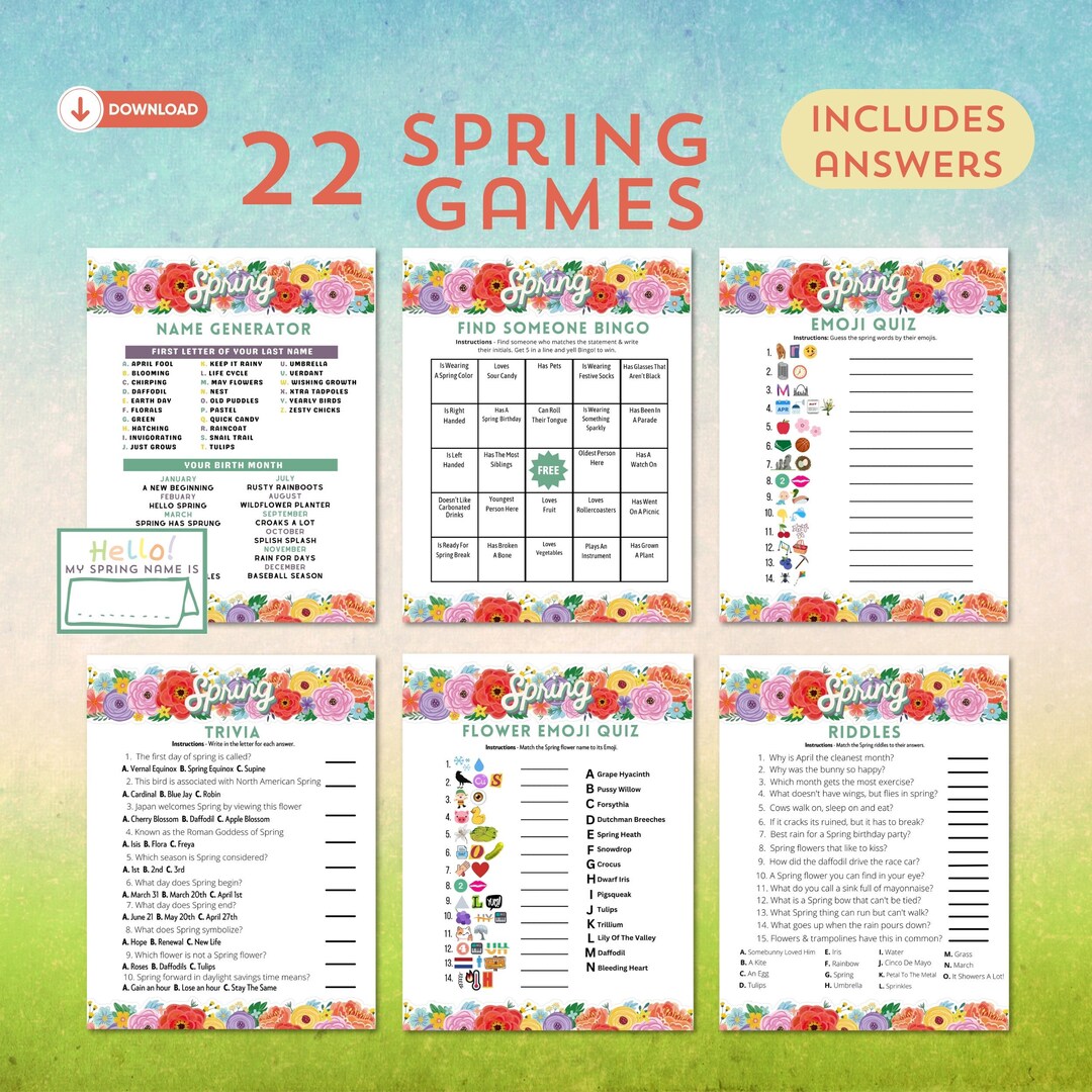 Spring Break Printable Games Mega Bundle With Answers | Flowers Emoji ...
