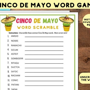 Cinco De Mayo Party Word Scramble Game for Kids & Adults | Classroom ...