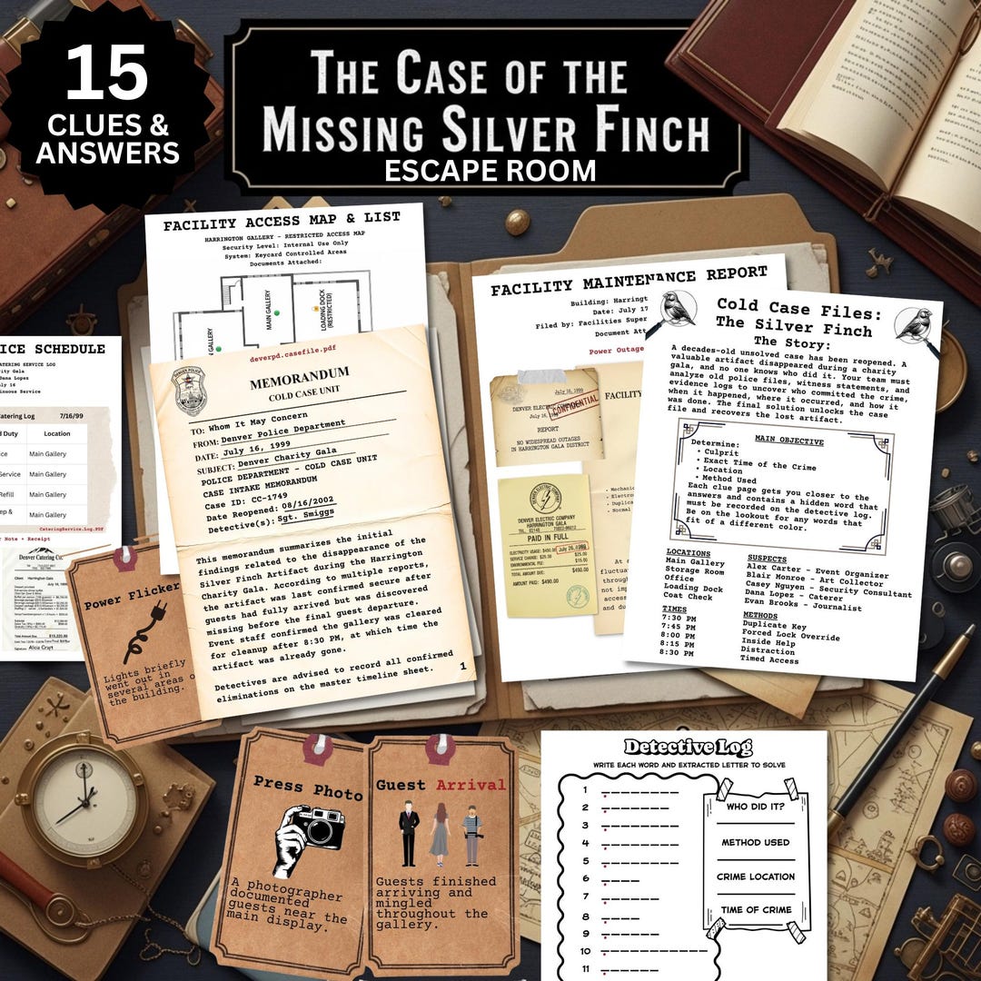 Detective Escape Room Printable | Cold Case Mystery Game for Teens ...