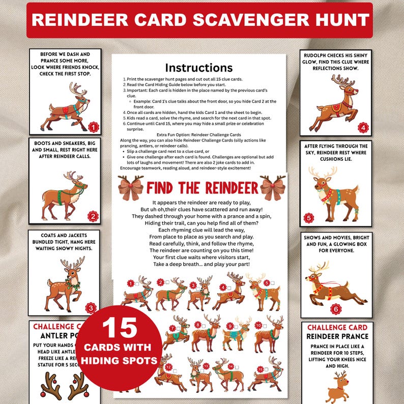 Reindeer Scavenger Hunt Printable | Christmas Game for Kids | Indoor ...