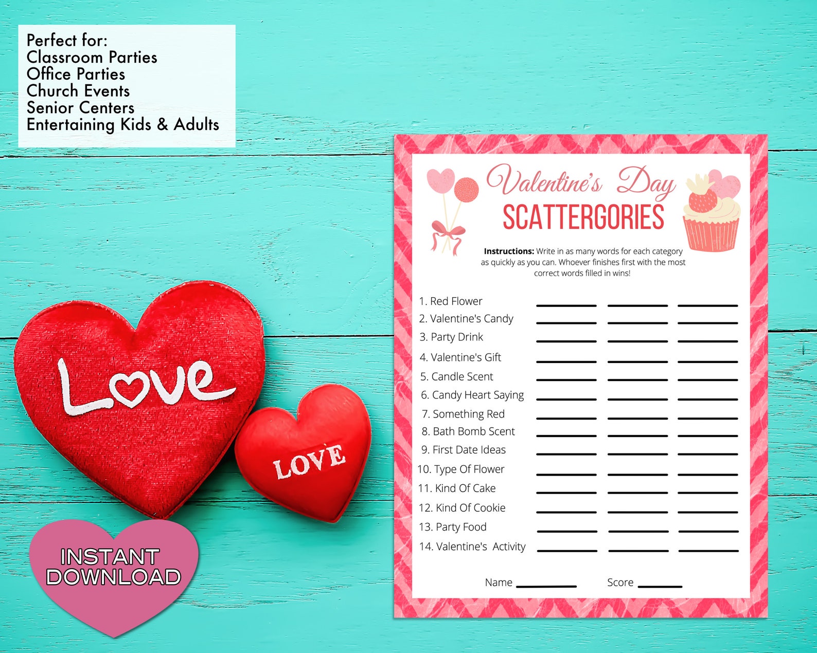 Scattergories Word Trivia Game -classroom Office Valentines Day Party ...