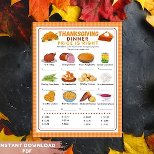 Thanksgiving Dinner Price is Right Printable Trivia Game, Group Game ...