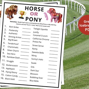 Kentucky Derby Horse or Pony Trivia Game | Triple Crown Party Activity ...