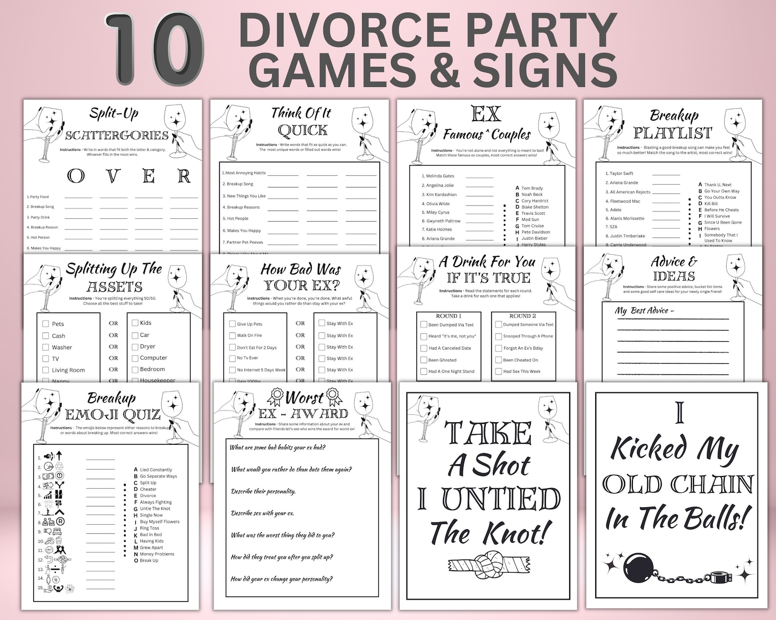Printable Divorce Party Games Bundle | Breakup Celebration Party ...