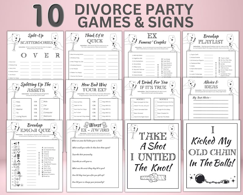 Printable Divorce Party Games Bundle | Breakup Celebration Party ...