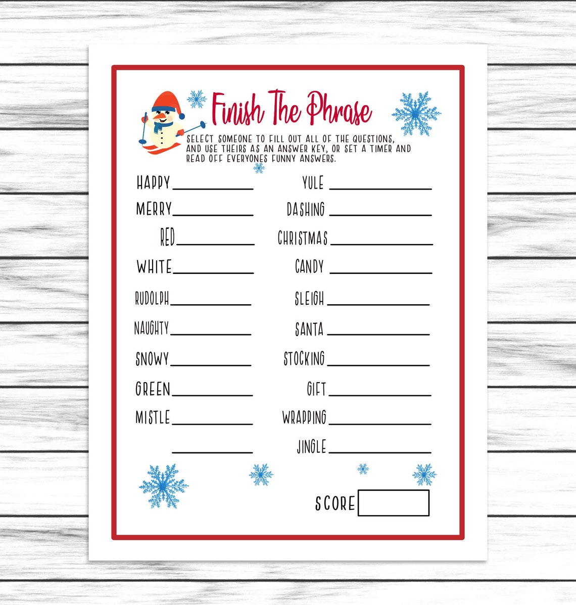 Christmas Finish the Phrase Game Printable or Virtual Holiday - Etsy