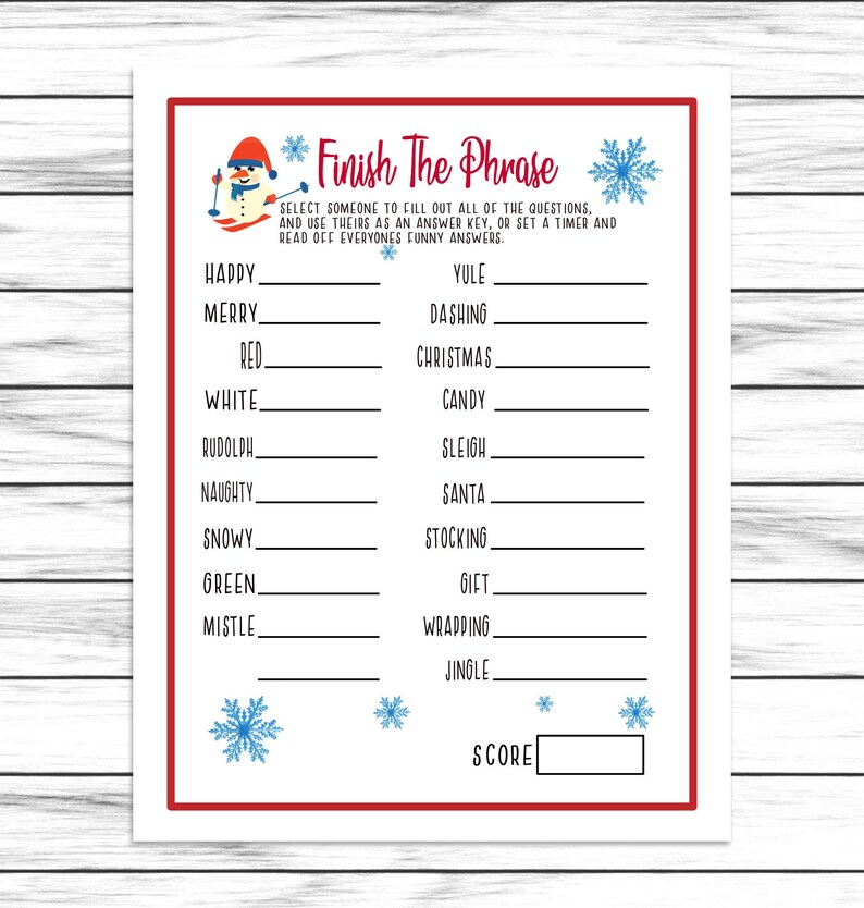 Christmas Finish the Phrase Game, Printable or Virtual Holiday Party ...