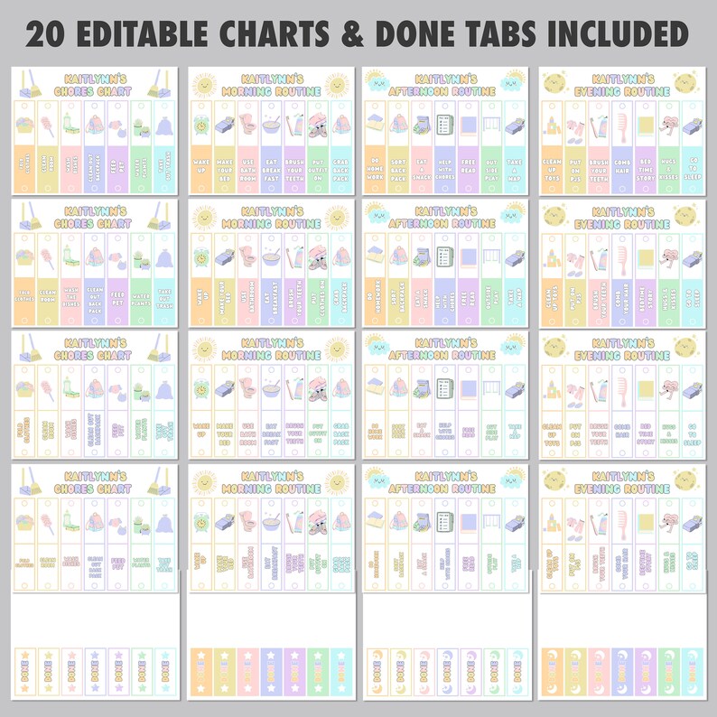 Editable Chores Morning Afternoon Evening Kids Routine Flip Charts ...