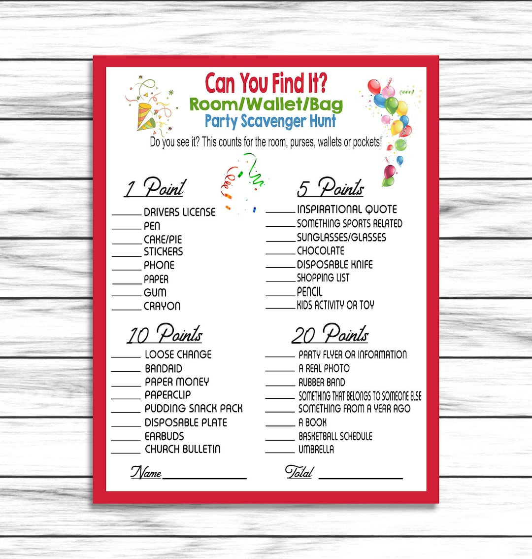 Party Scavenger Hunt Game Gathering Scavenger Hunt Whats in - Etsy