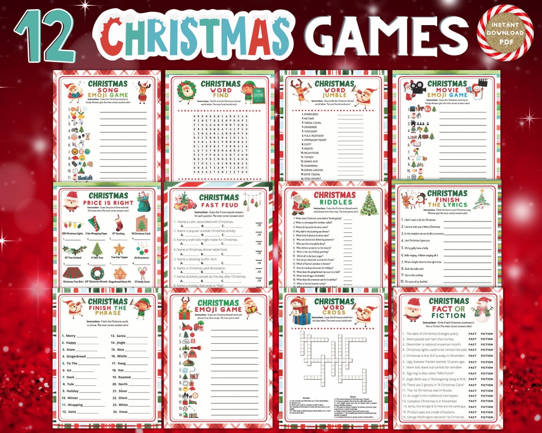 Fun Christmas 12 Game Set, Holiday Activity Bundle for School Work ...