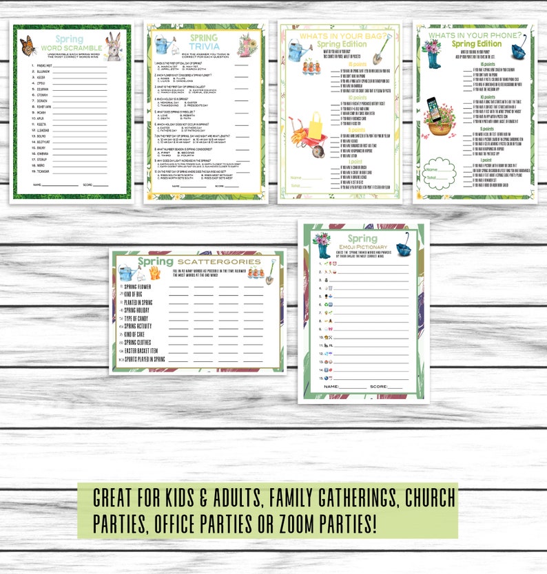 14 Virtual or Printable Spring Party Games Spring Party Games - Etsy