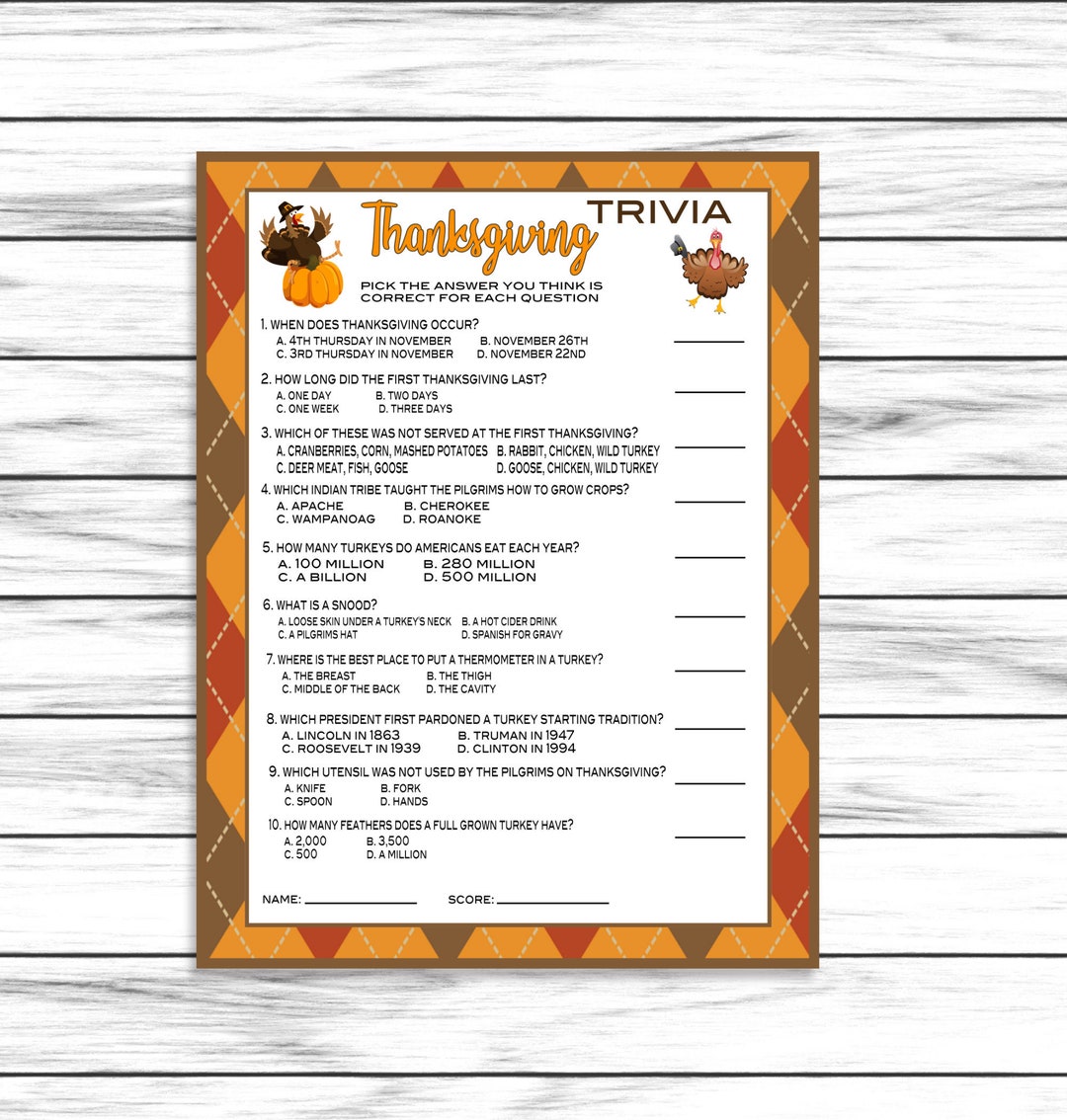 Thanksgiving Trivia Game, Friendsgiving Trivia, Party Game, Trivia, for ...