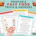 Pub Trivia Food Game Bundle Printable Fast Food Trivia & Emoji ...