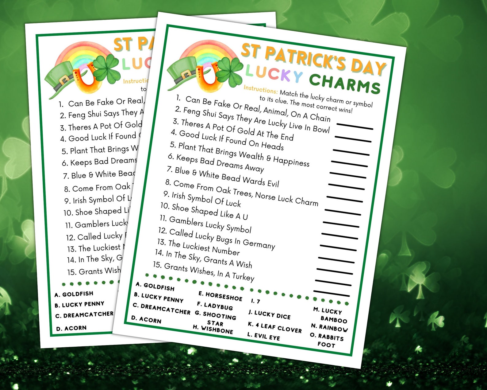 Printable St Patricks Day Lucky Charm Game Irish Quiz St - Etsy