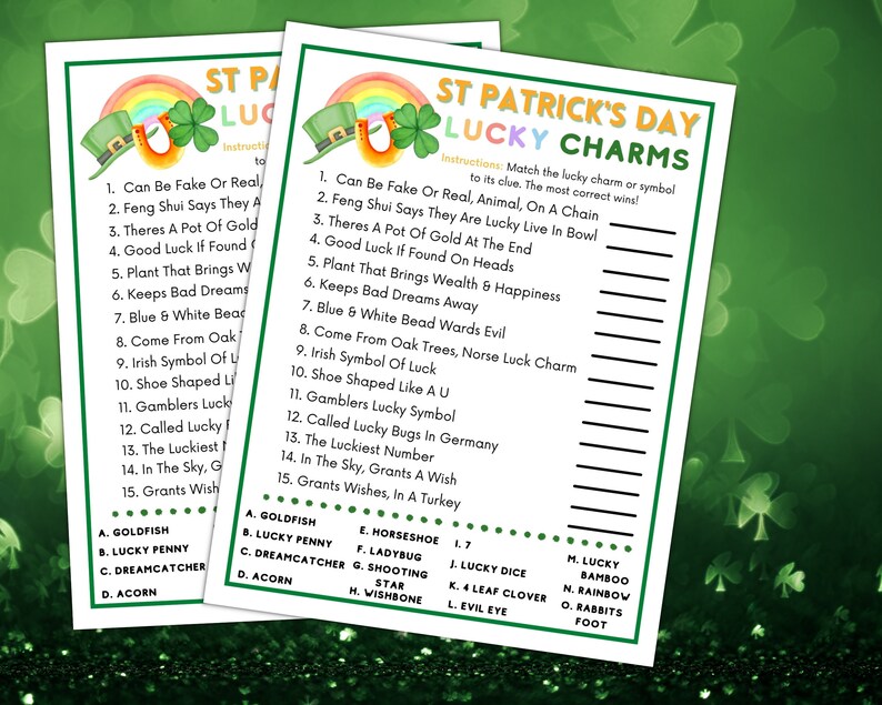 Printable St Patricks Day Lucky Charm Game Irish Quiz St - Etsy
