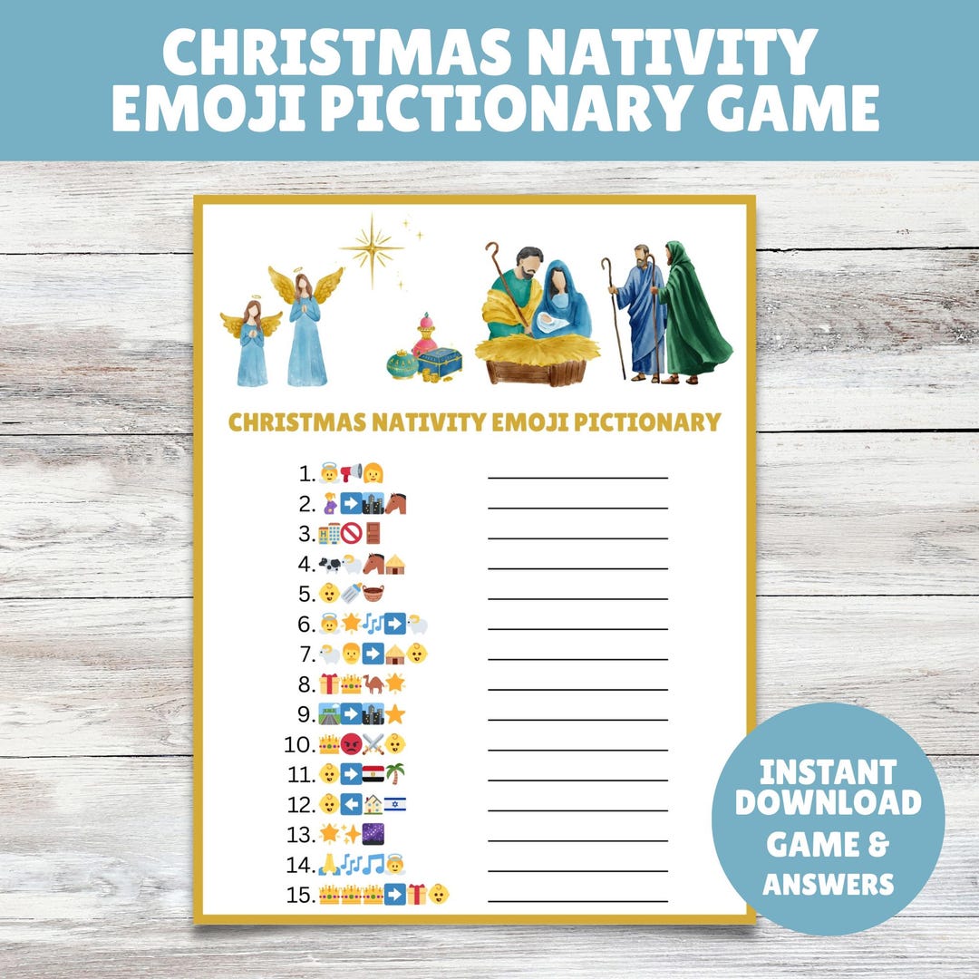 Printable Nativity Emoji Pictionary Christmas Bible Story Game | Fun ...