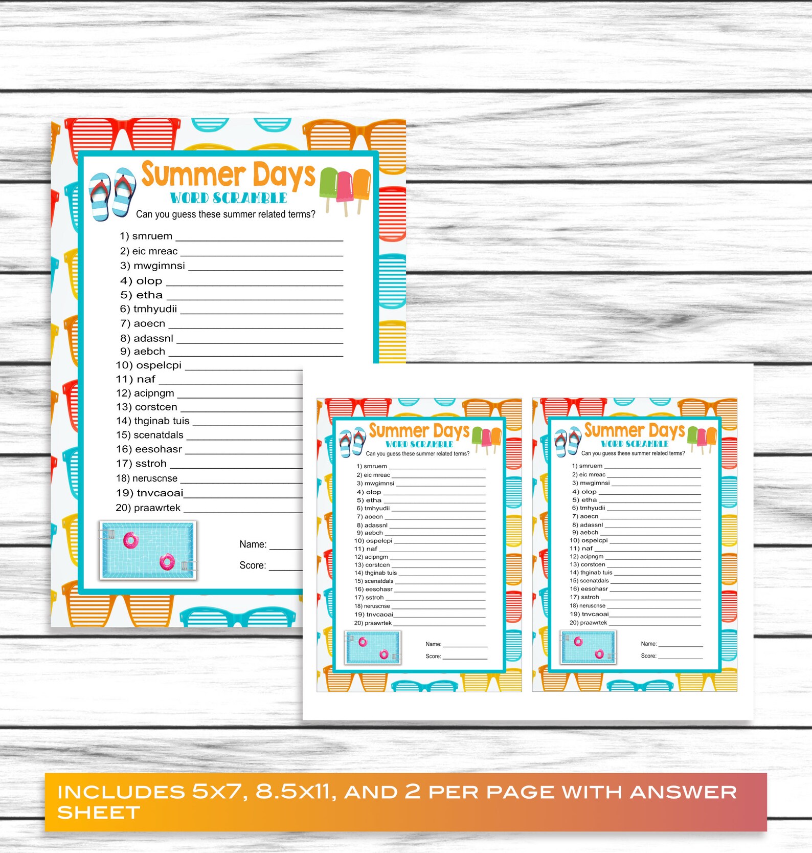 Printable Summer Party Word Scramble Word Jumble for Adults Kids Family ...