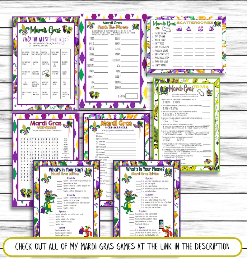 Mardi Gras Find the Guest Bingo,mardi Gras Party Game, Mardi Gras Game ...