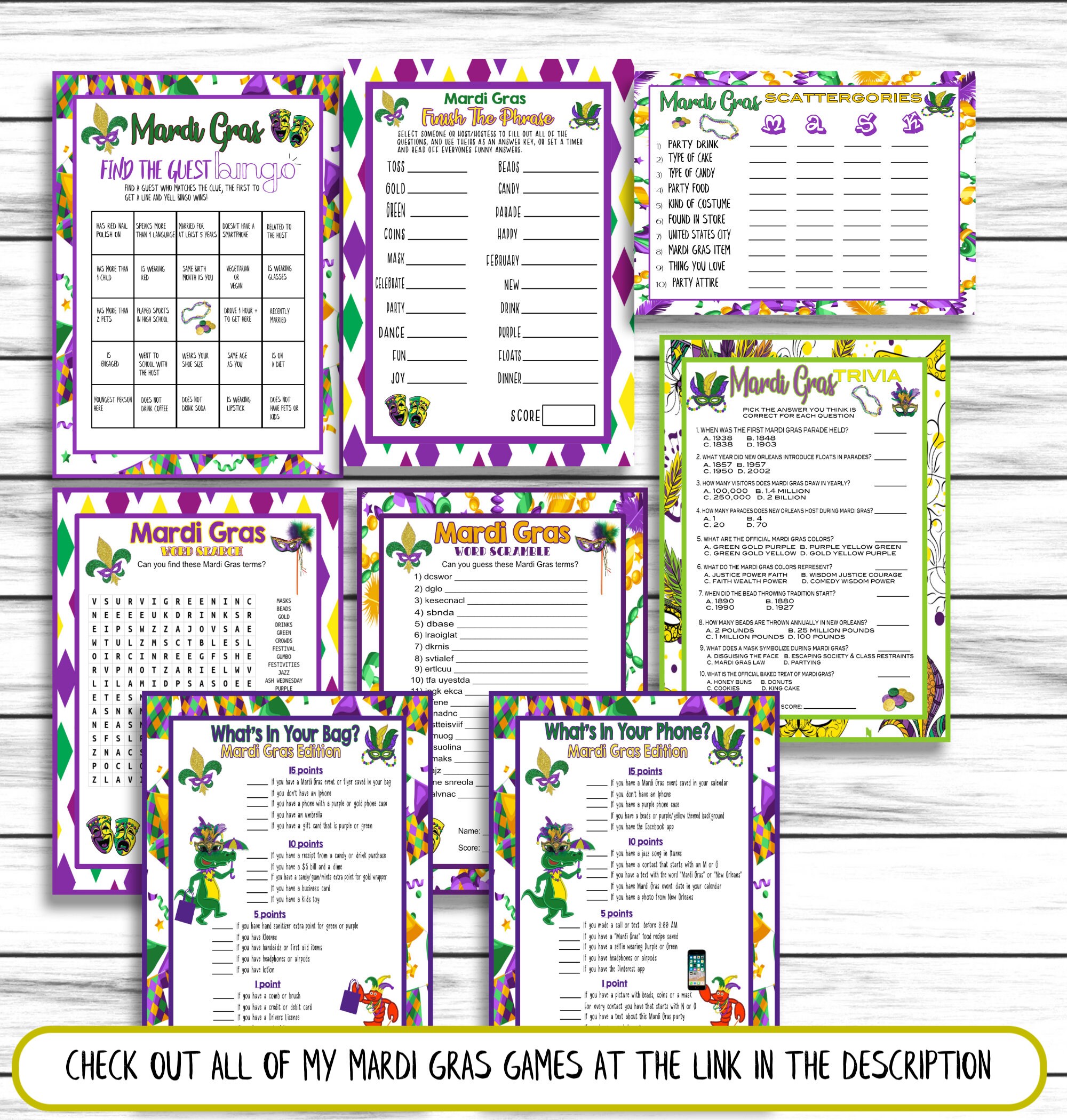 Mardi Gras Party Games,whats in Your Phone Game, Mardi Gras Game, Mardi ...