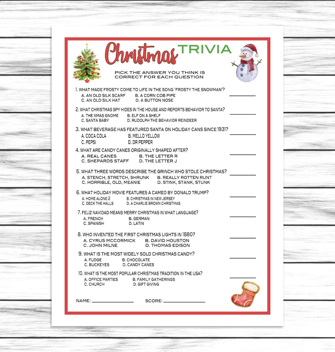 Christmas Trivia Game, Printable or Virtual Holiday Party Game for Kids ...