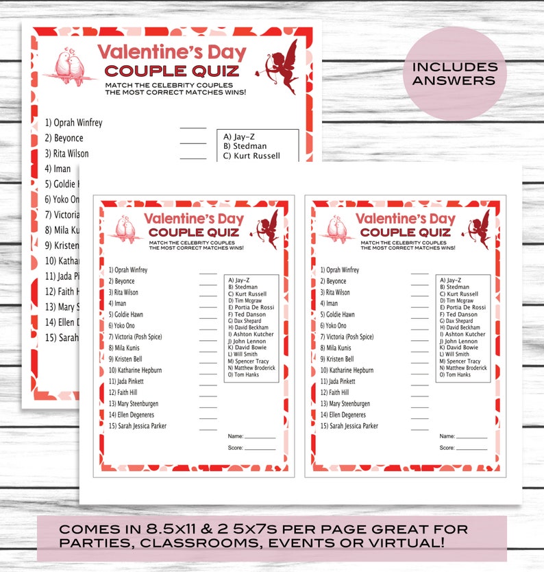 Valentines Day Couple Quiz Game Virtual or Printable V-day - Etsy