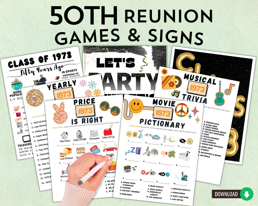 50th Class Reunion Printable Class of 1973 Games Bundle | Welcome ...