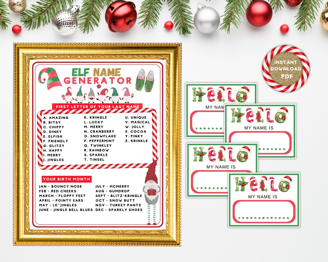 Christmas Elf Name Generator Game Printable Holiday Name Tags - Etsy