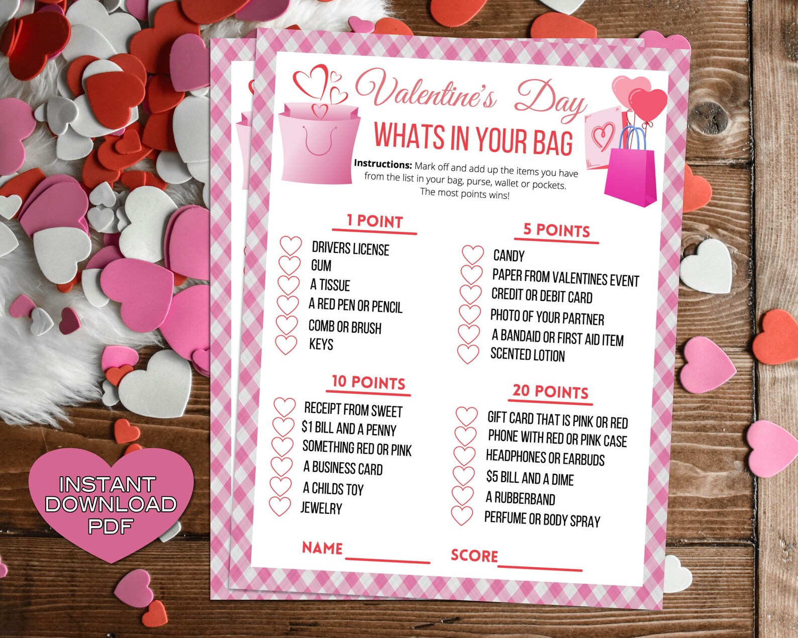 Valentines Whats in Your Purse Bag Game classroom Office | Etsy