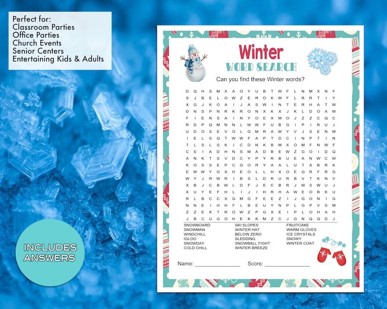 Winter Word Search Find Party Game for Adults Kids - Etsy