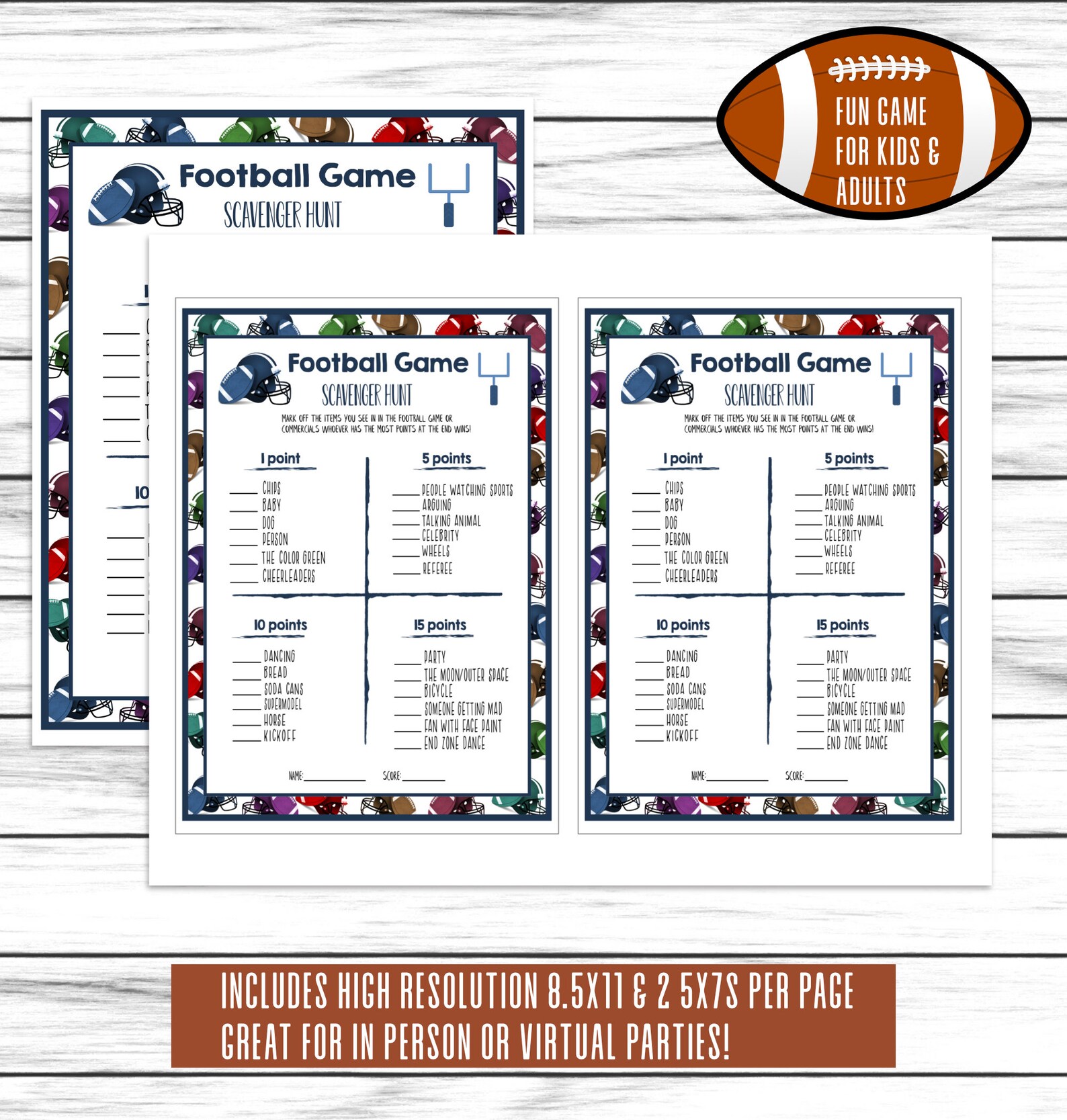 Football Scavenger Hunt Printable or Virtual Football Party - Etsy
