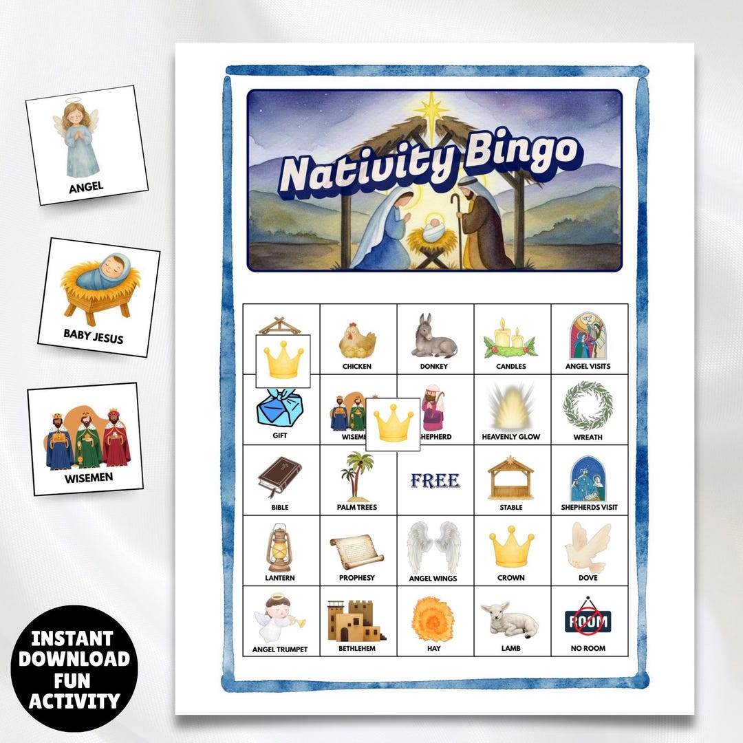 Nativity Bingo Game | 100 Cards | Watercolor Christian Christmas Story ...