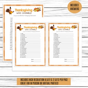 Thanksgiving Word Scramble Game, Printable or Virtual Turkey Day Quiz ...