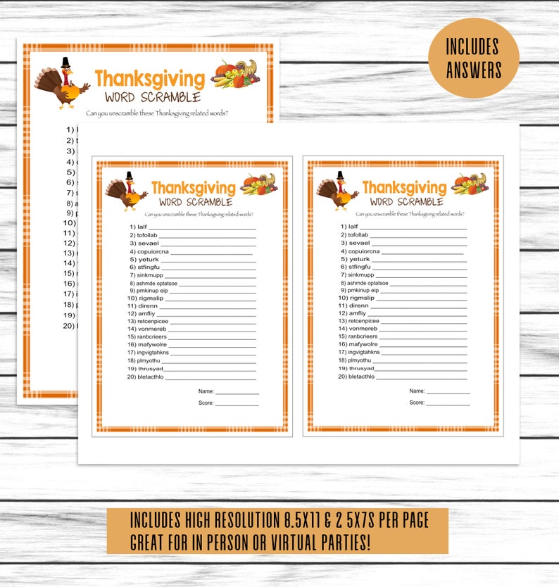 Thanksgiving Word Scramble Game, Printable or Virtual Turkey Day Quiz ...