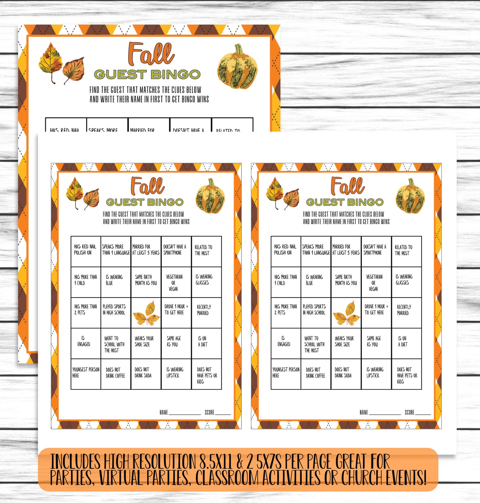 Fall Find the Guest Bingo Game Printable or Virtual Ice | Etsy