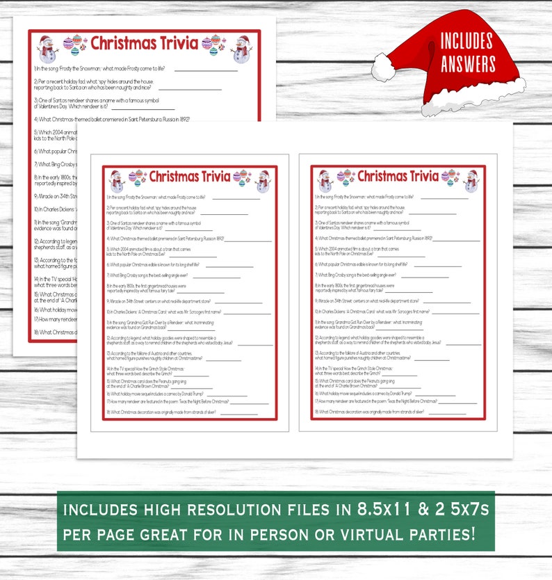 Christmas Trivia Quiz Game Printable or Virtual Holiday Party | Etsy